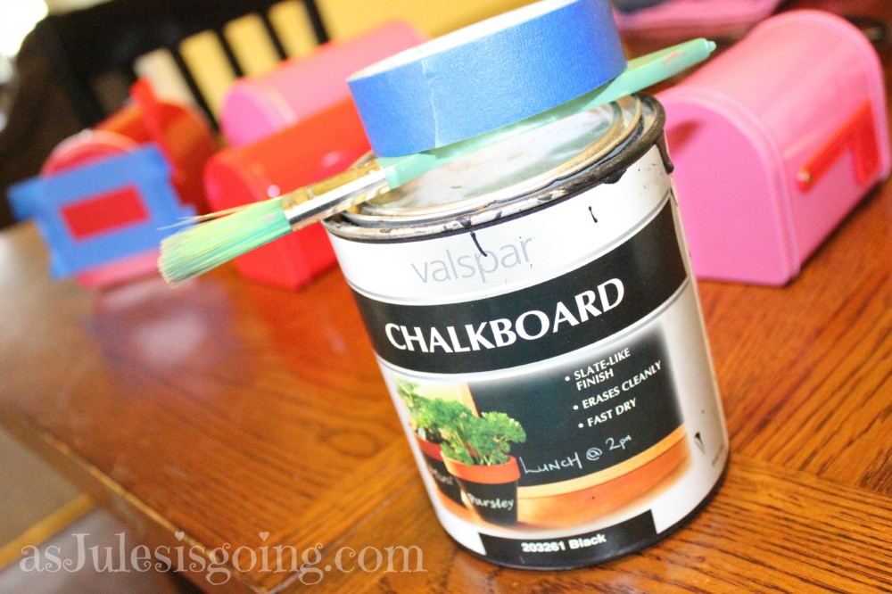 use chalkboard paint to create personalized mailboxes - as Jules is going
